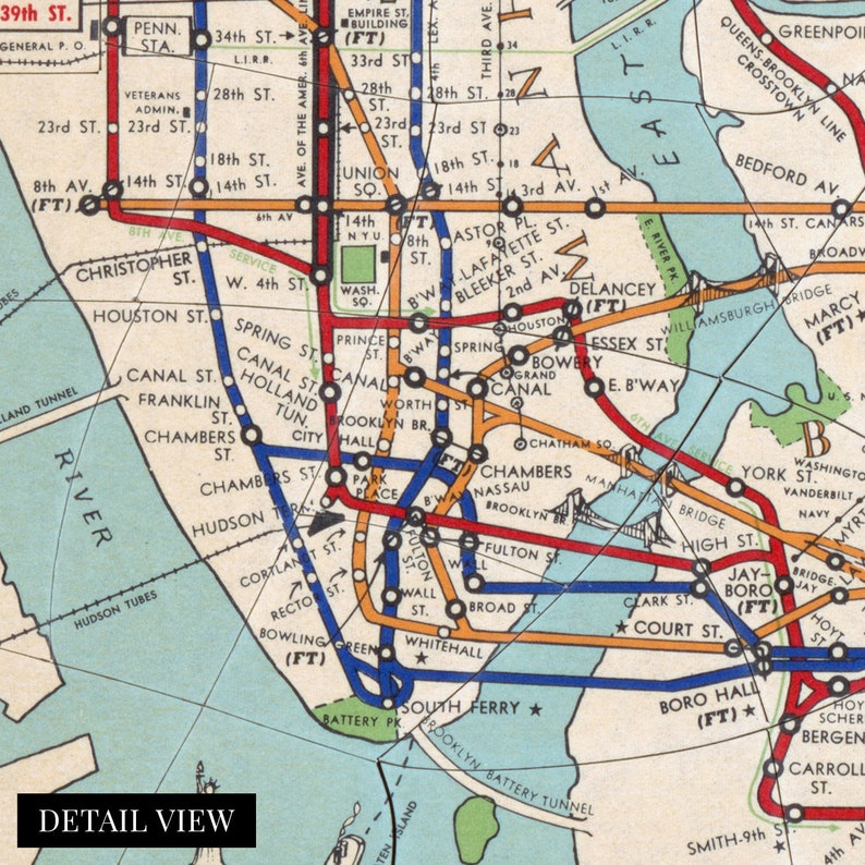 1954 New York City Subway Map Poster Vintage Map Wall Art New York Subway Map Art NYC Subway ...