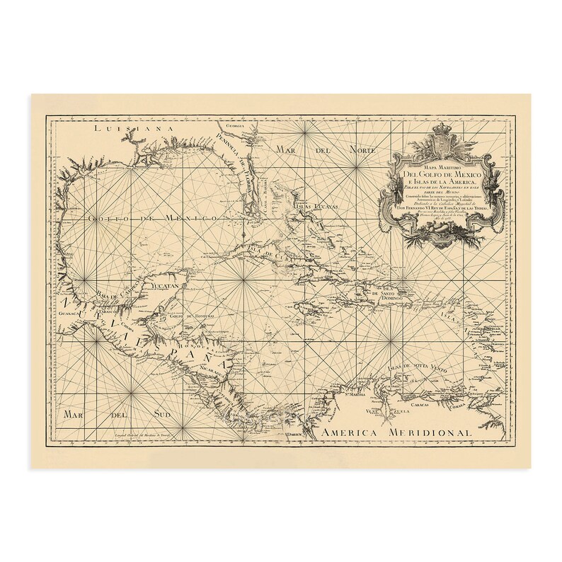 1755 Caribbean Map - Vintage Map of the Caribbean - History Gulf of ...