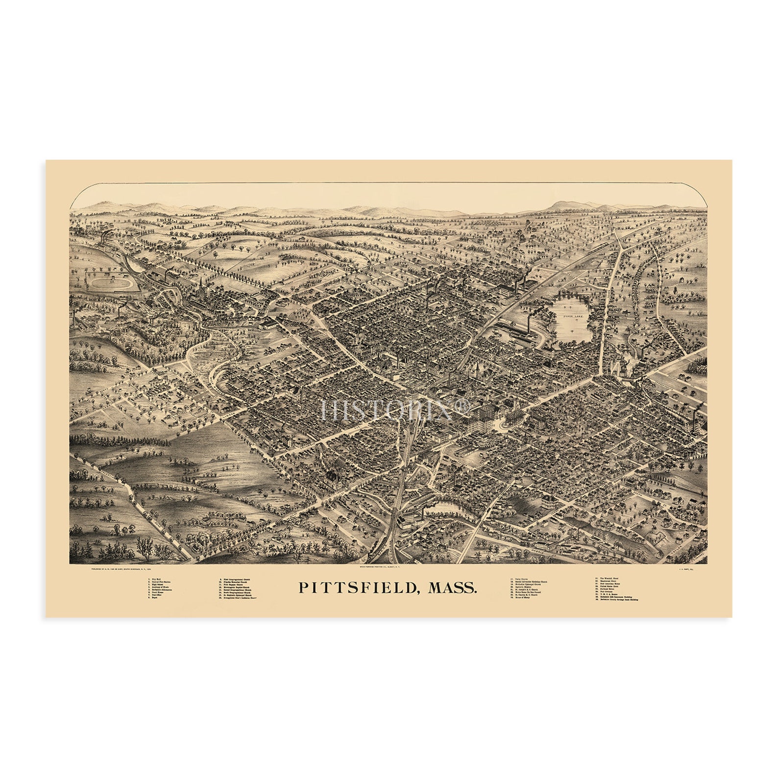 1899 Pittsfield Massachusetts Map Old Map of Pittsfield MA Wall Art ...