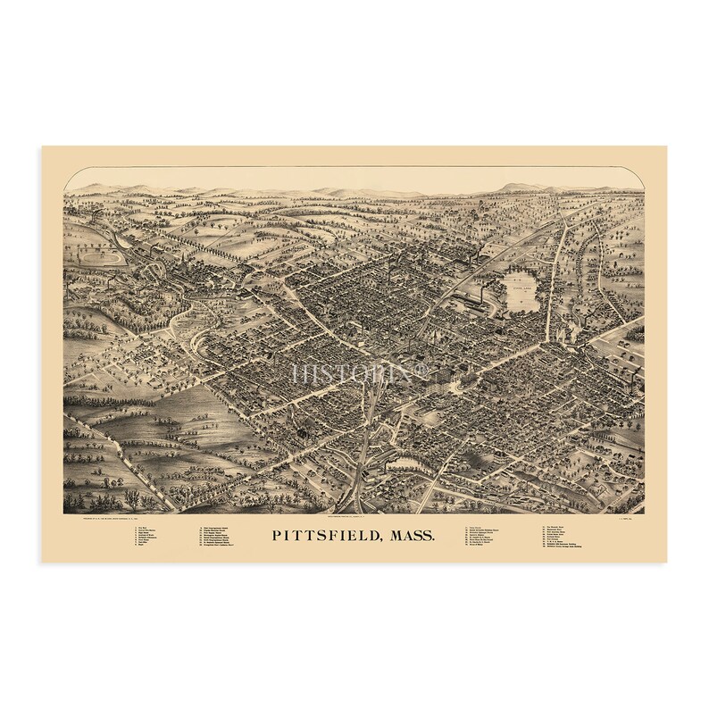 1899 Pittsfield Massachusetts Map Old Map of Pittsfield MA Wall Art ...
