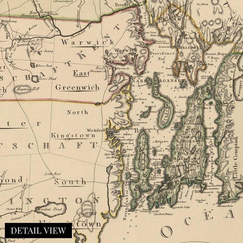 1797 Rhode Island Map Vintage Map of Rhode Island Wall Art | Etsy