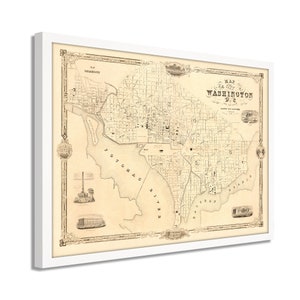 1850 Washington DC Map - Framed Vintage City of Washington DC Wall Art ...