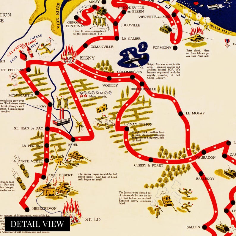 1944 D-day Normandy Map - Framed Vintage D-day Normandy Map - History ...