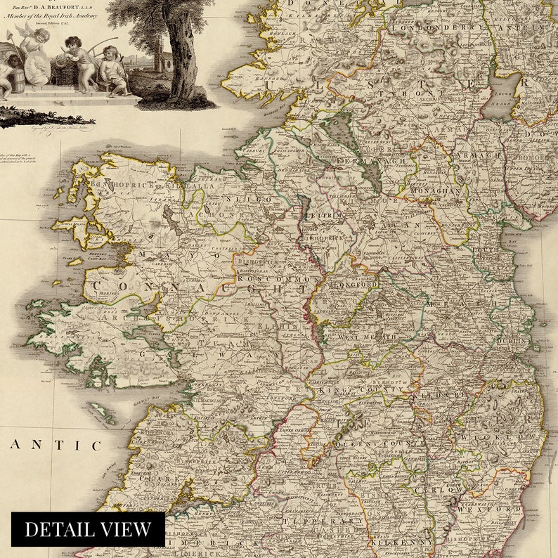 1797 Ireland Map - Vintage Map of Ireland - History Map of Dublin ...