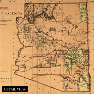 1876 Arizona Territory Map - Vintage Arizona Map - Old Arizona ...