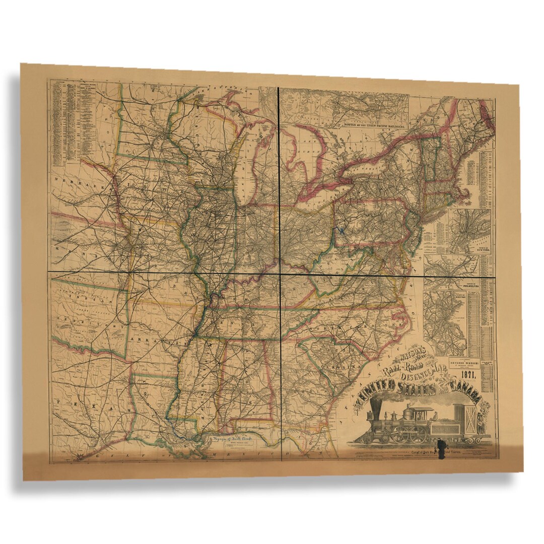 1871 Eastern United States Railroad Map | Reconstruction Era Art ...