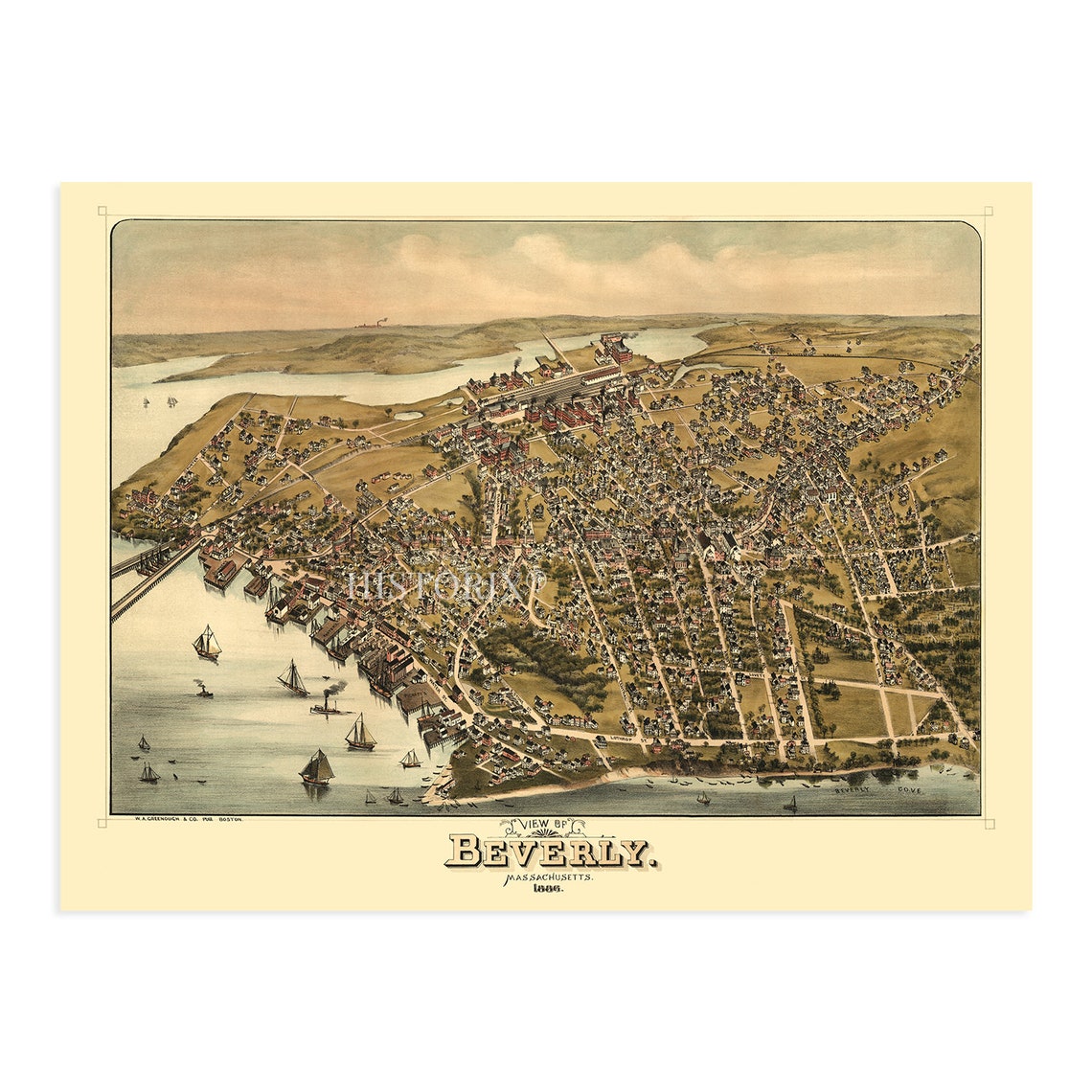 1886 Beverly Massachusetts Map Old Map of Beverly Essex County ...