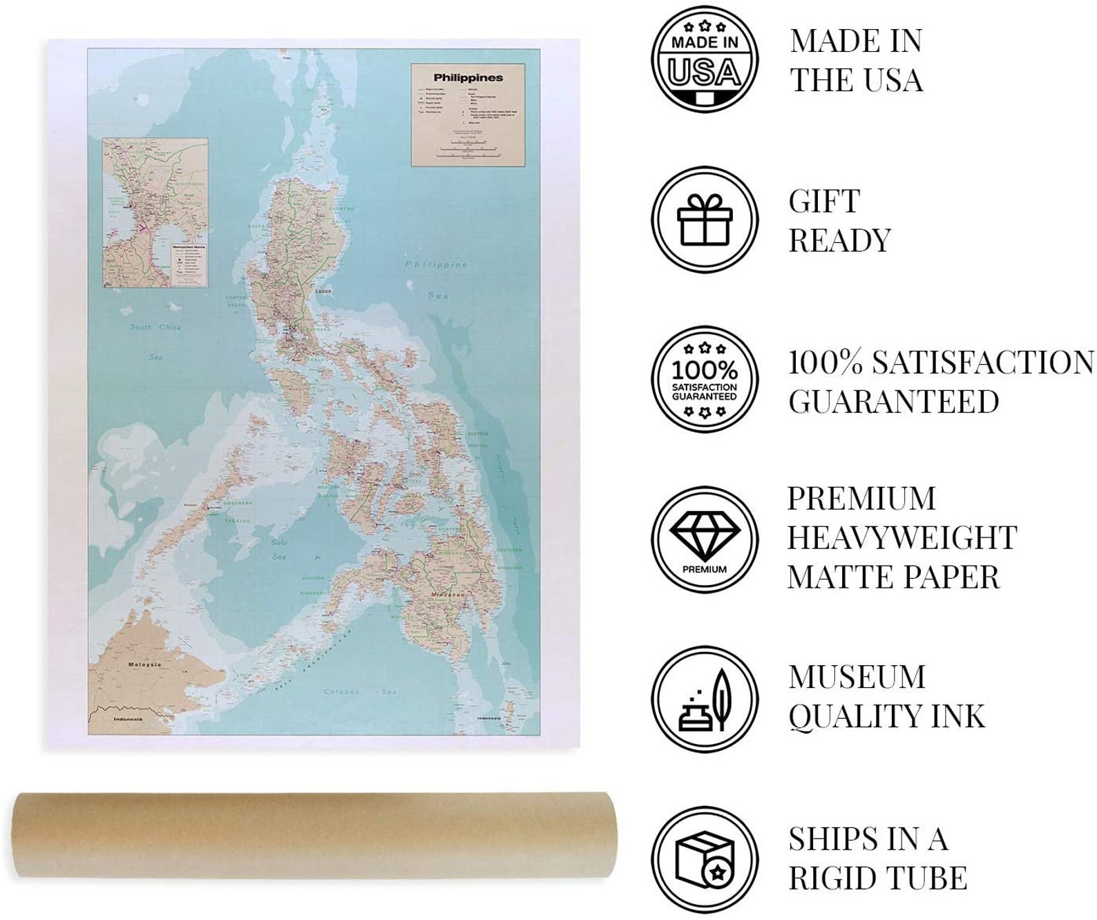 1990 Map of the Philippines - Philippine Islands Map - Includes Inset ...