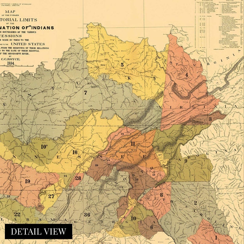 1884 Cherokee Indian Map Vintage Map of the Former - Etsy