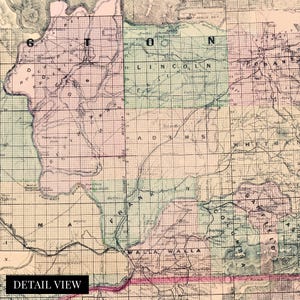 1889 Washington Map Framed Vintage Washington Restored Washington Wall ...