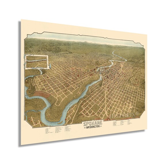 1905 Spokane Washington Map Vintage Spokane Wall Art Old - Etsy