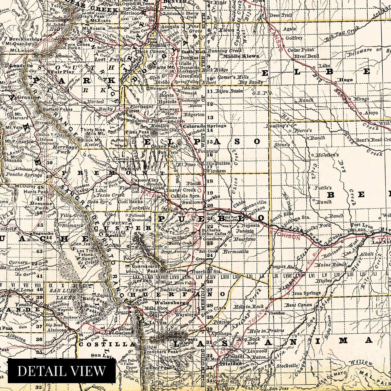 1879 Colorado Map Poster - Vintage Colorado Map - Old State Map of ...
