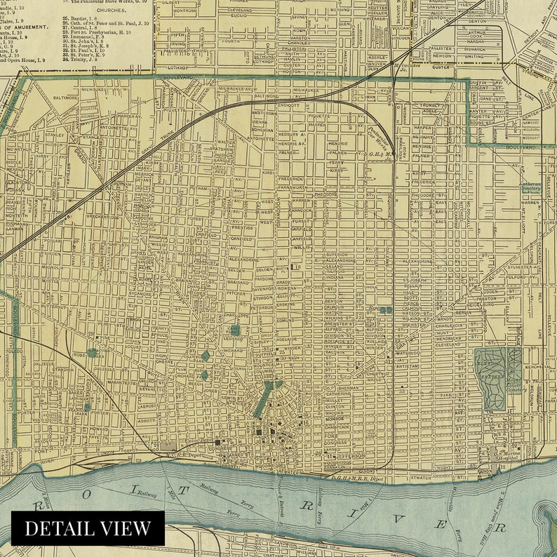 1895 Map of Detroit Michigan Vintage Detroit Map Old - Etsy