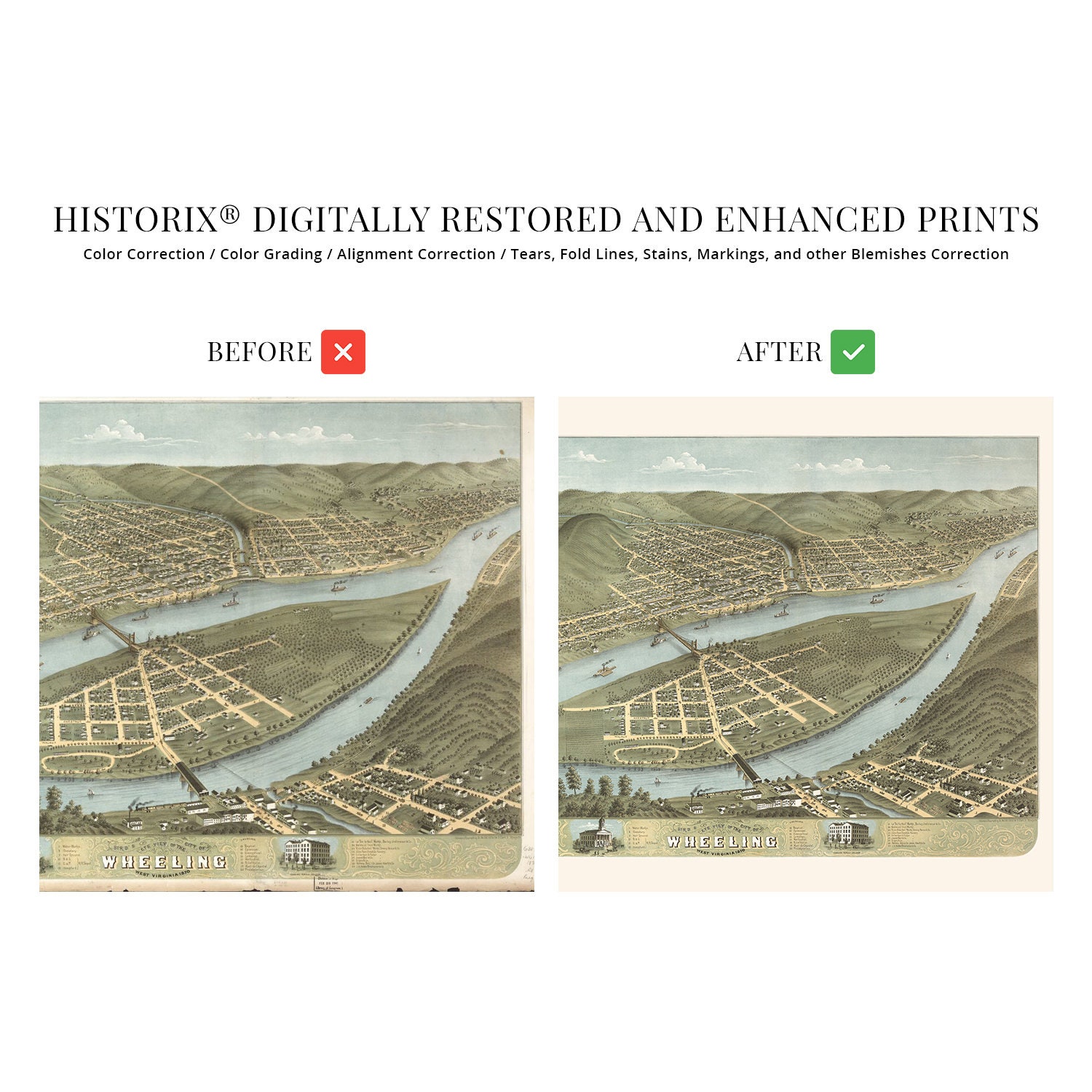 1870 Wheeling West Virginia Map Map of Wheeling Wall Art - Etsy