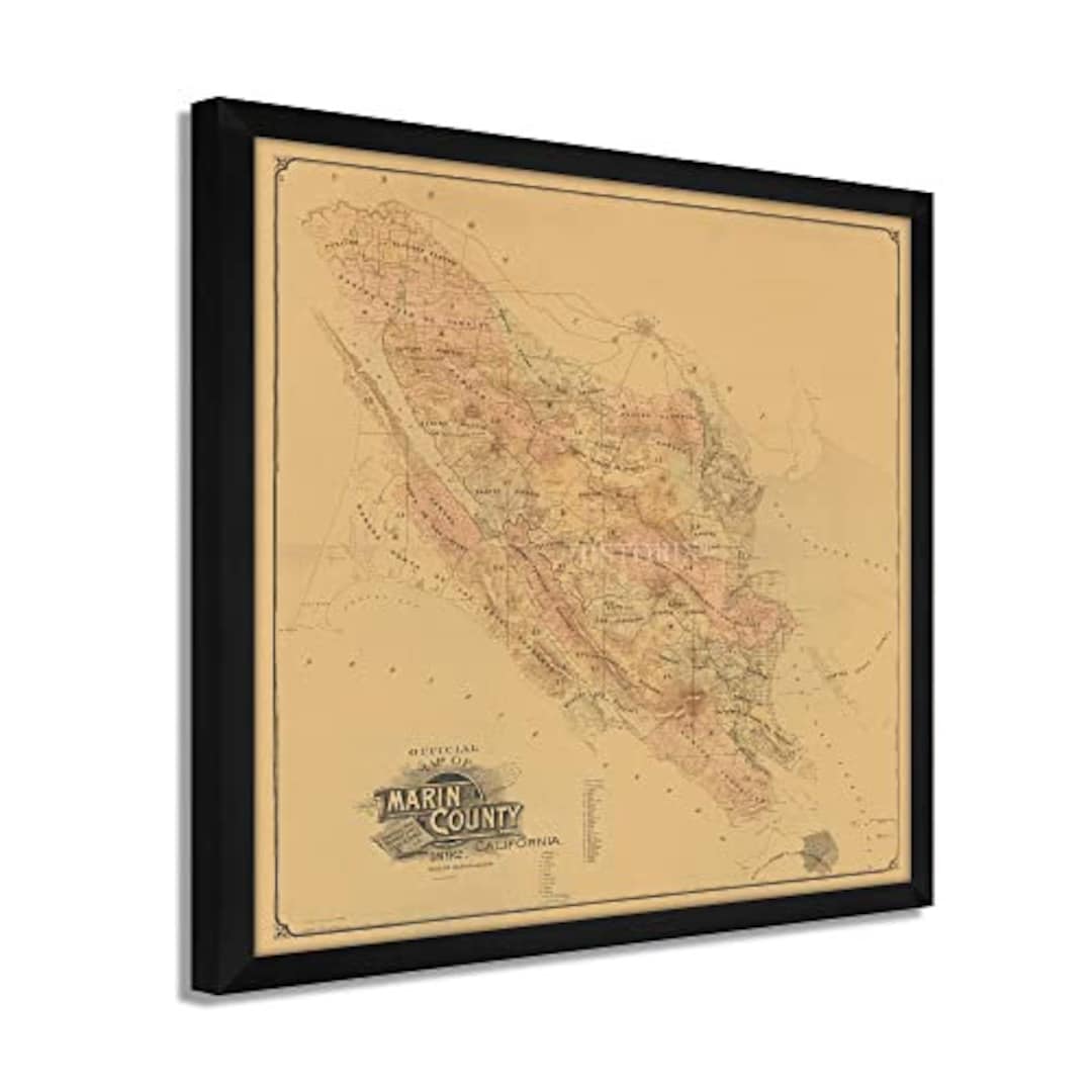 1892 Map of Marin County - Framed Vintage Marin County Map - History ...