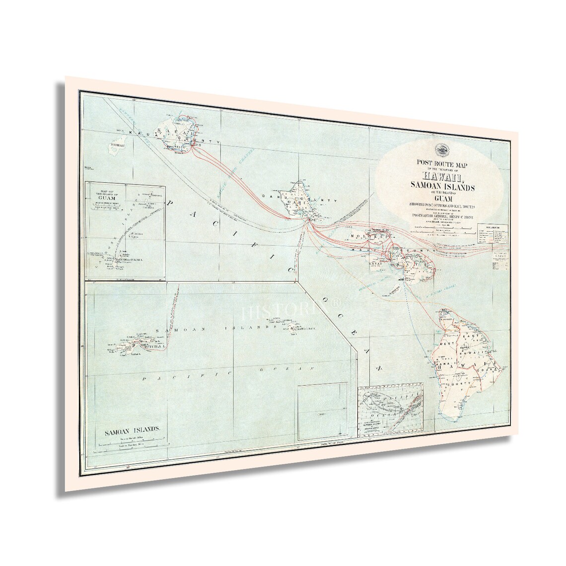 1903 Hawaii Samoan Islands & Guam Map Post Route Map of the - Etsy