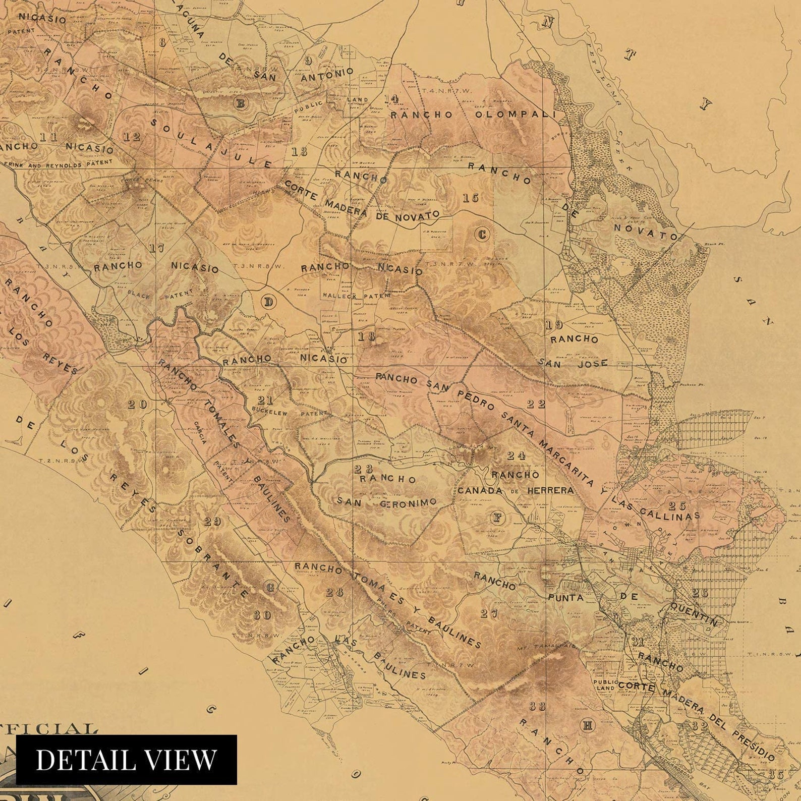 1892 Marin County Poster Map - Vintage Map of Marin County Wall Art ...