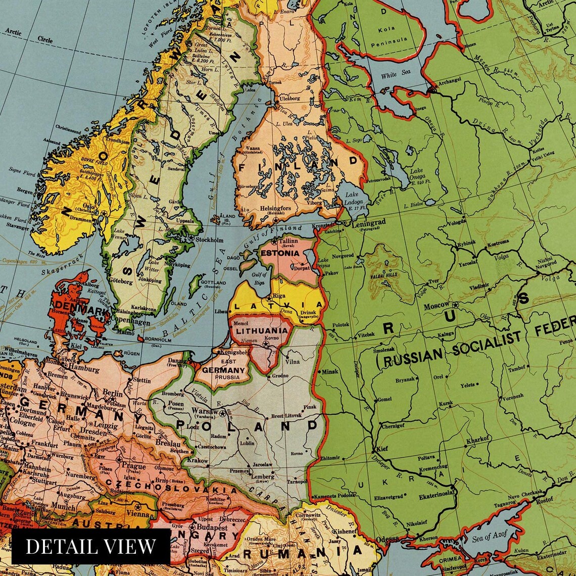 1925 Map of Europe Vintage Map Europe Wall Art Bacon's - Etsy