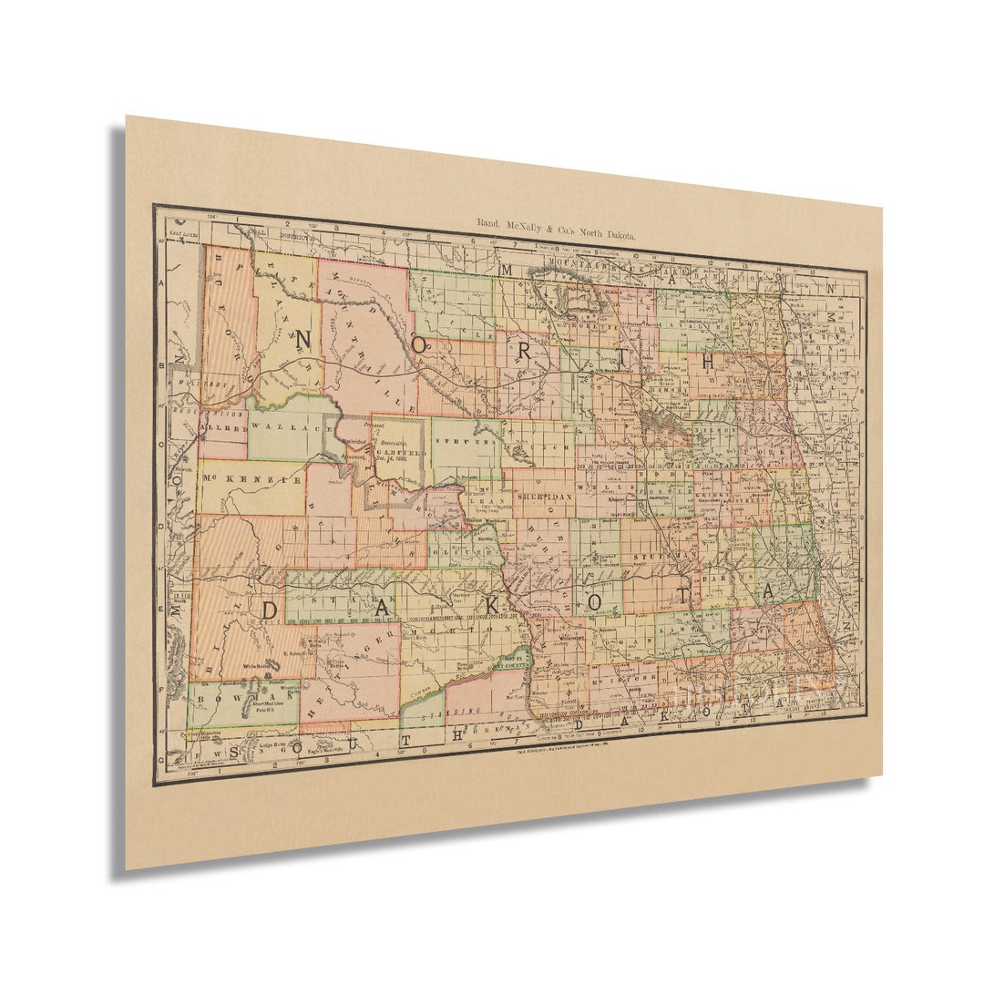1892 North Dakota State Map - Vintage Map of North Dakota Wall Art ...