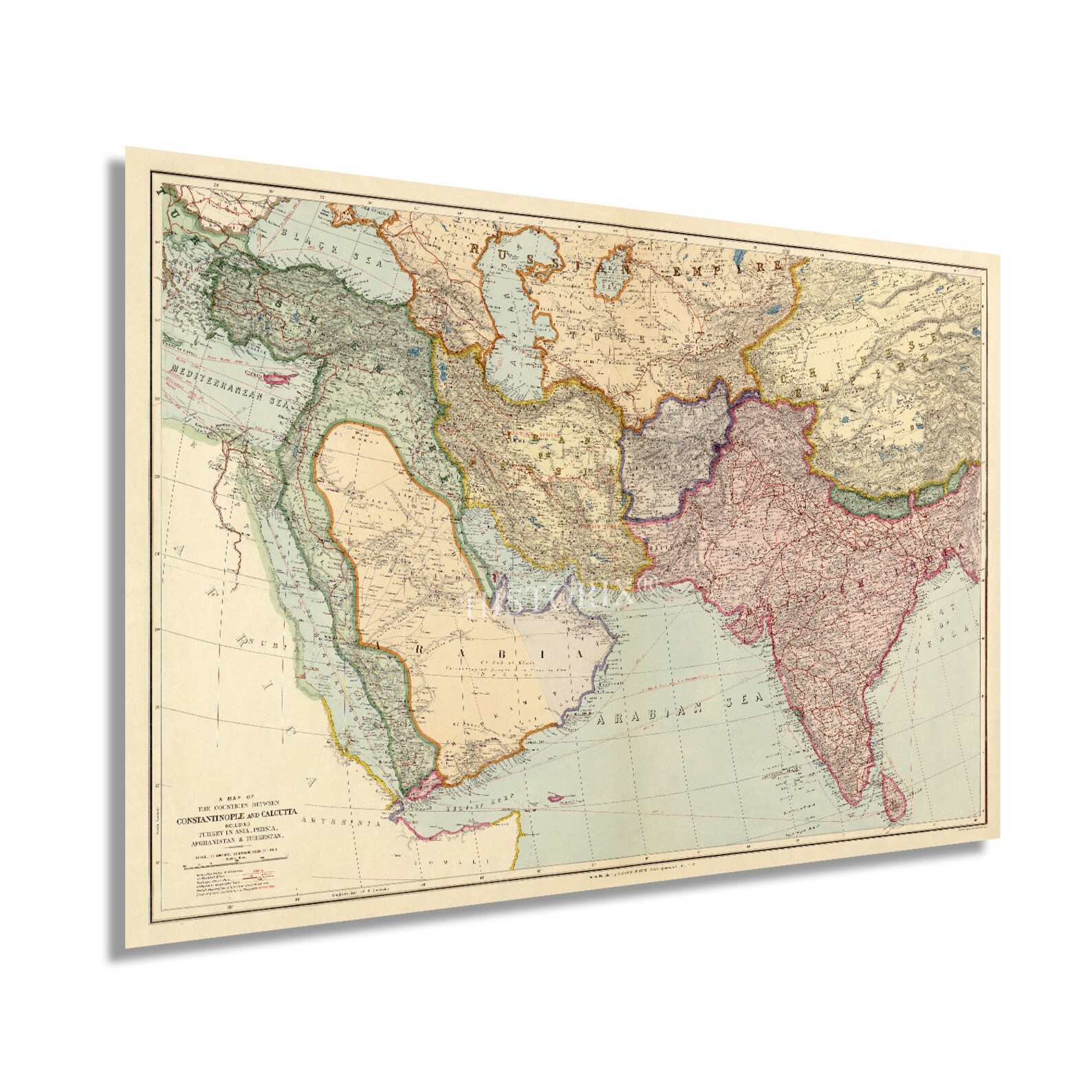 1912 Middle East Map - Old Map of Countries Between Constantinople ...