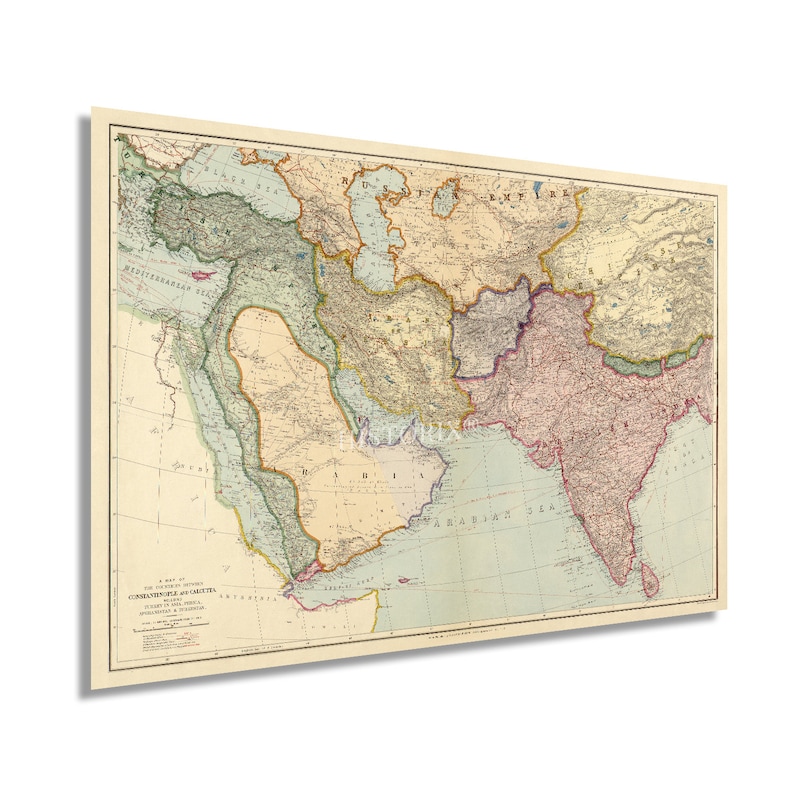 1912 Middle East Map Old Map of Countries Between Constantinople ...