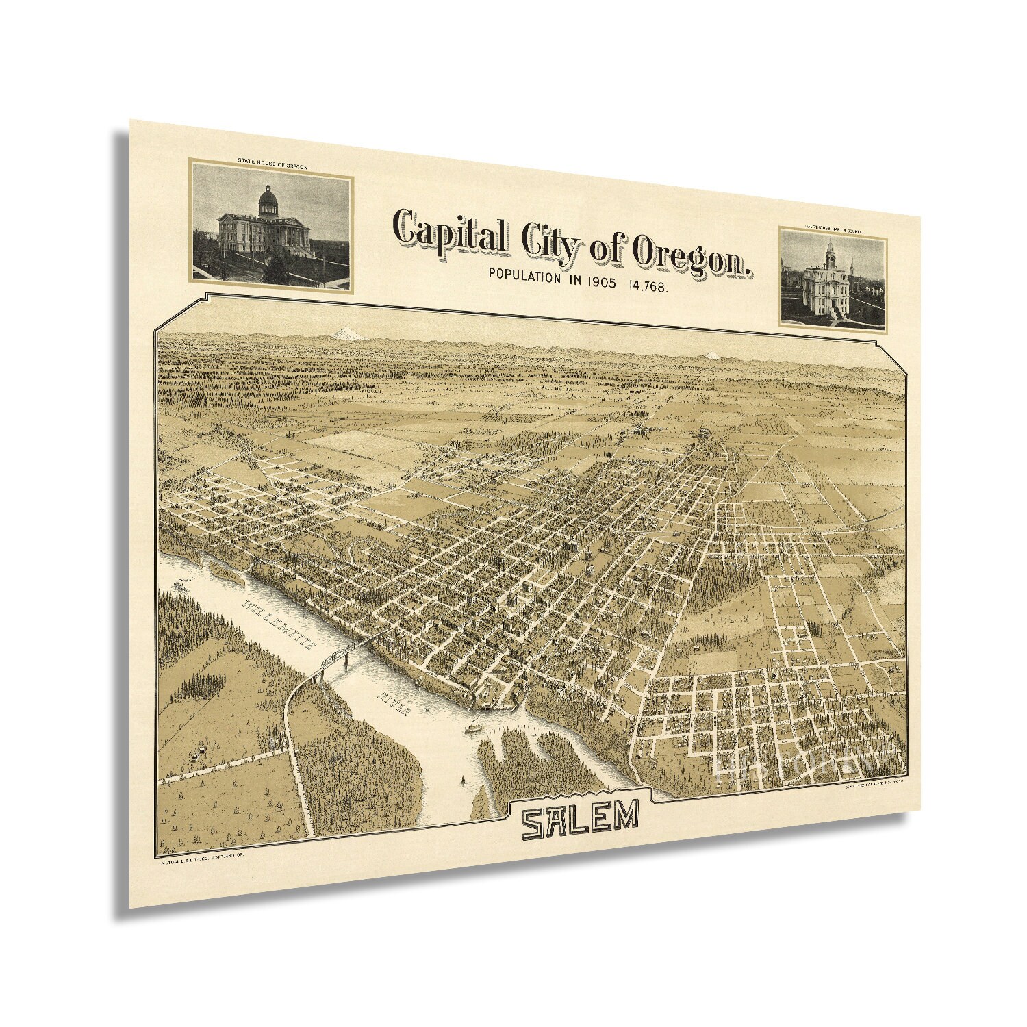 1905 Map of Salem Oregon - Vintage Map Salem Oregon Wall Art - Salem ...