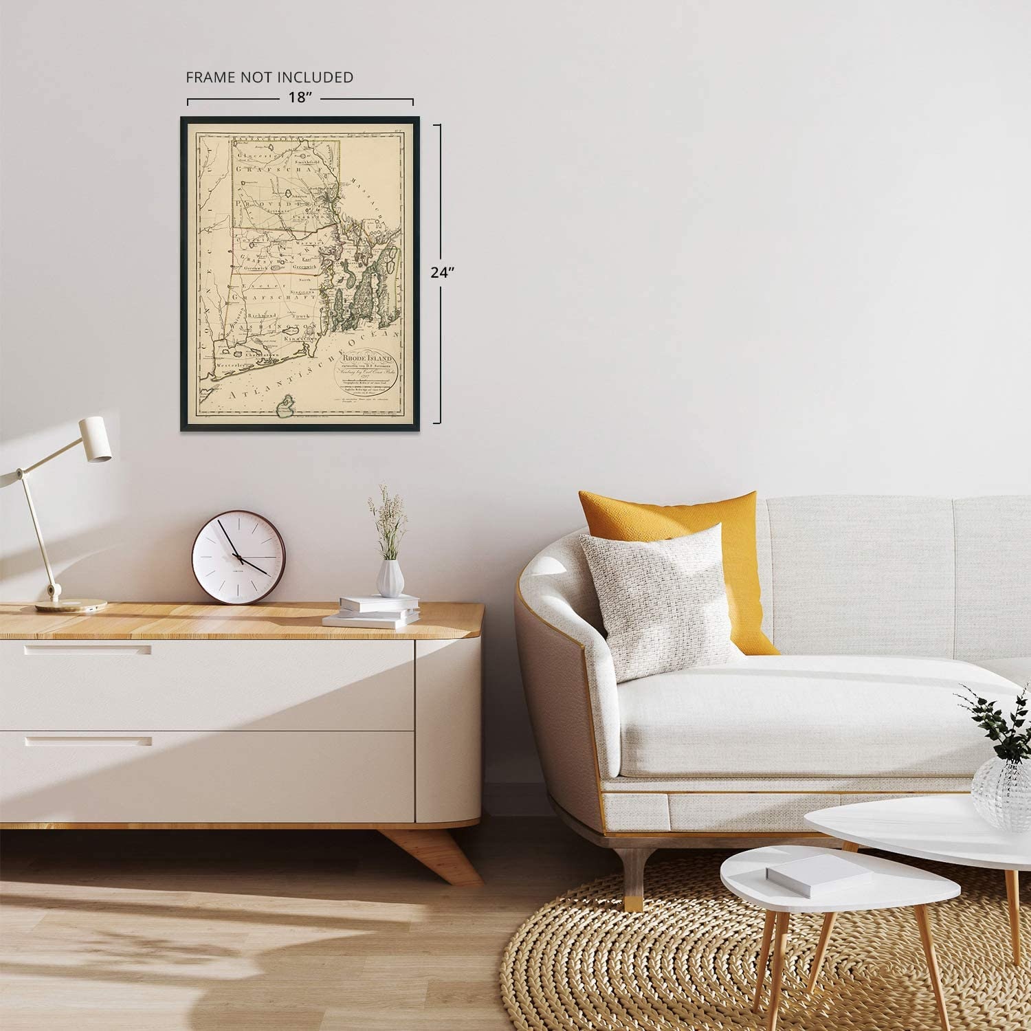 1797 Rhode Island Map - Vintage Map of Rhode Island Wall Art Decor ...