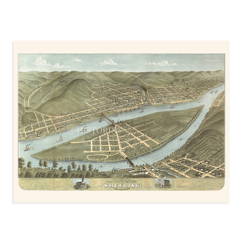1870 Wheeling West Virginia Map Map of Wheeling Wall Art - Etsy