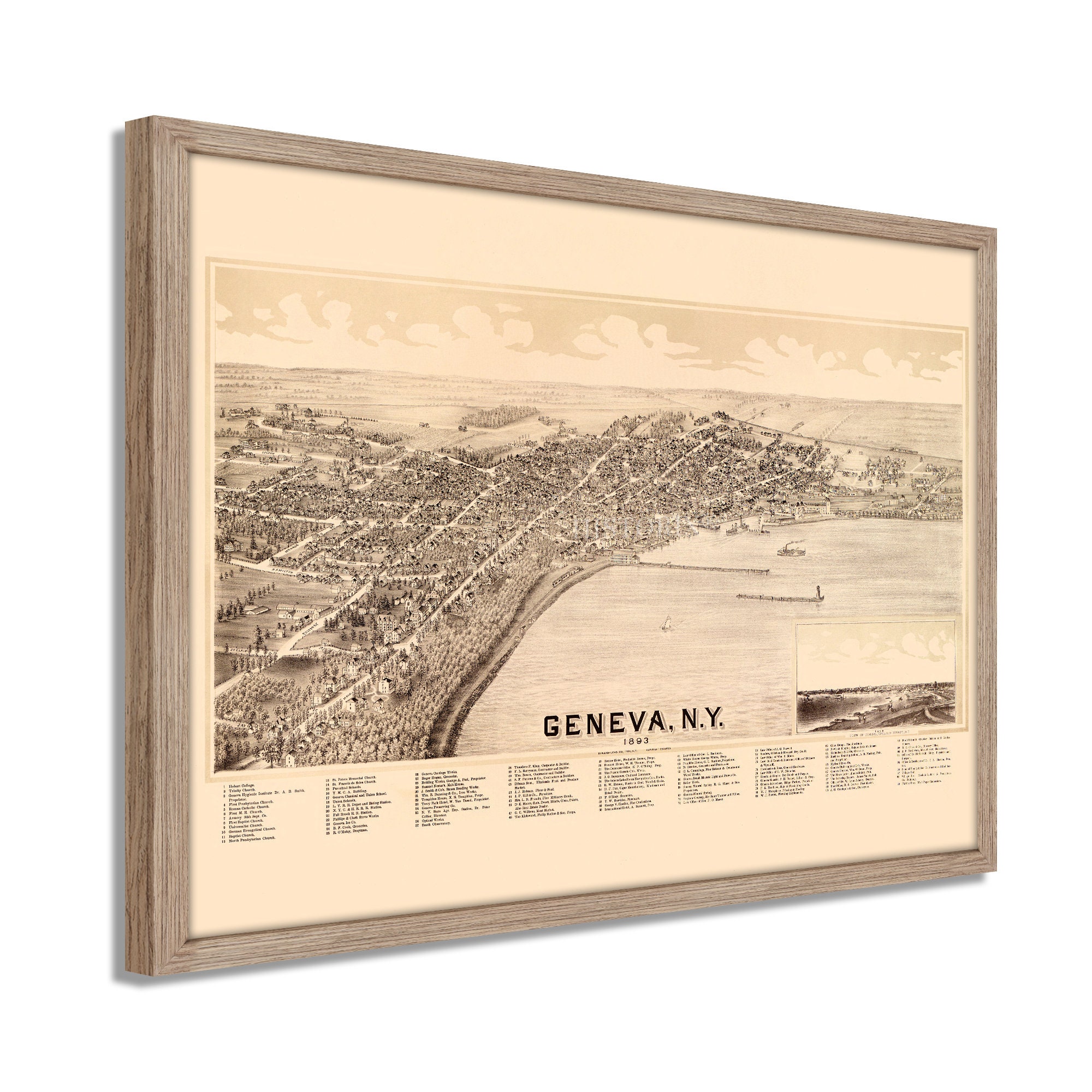 1893 Map of Geneva New York Framed Vintage New York Map Old City of ...