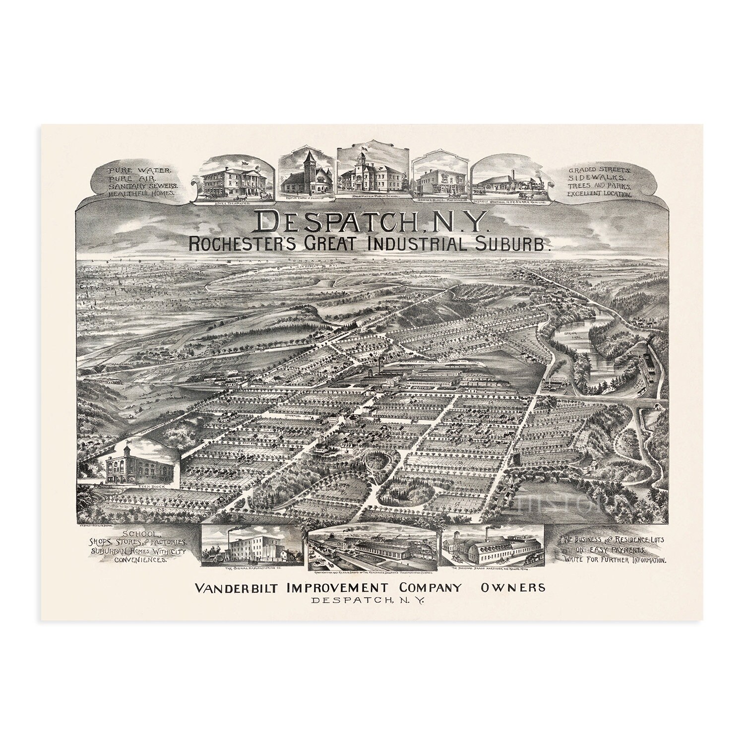 1890 Despatch Rochester NY Map Vintage Map of Rochester NY History Map ...