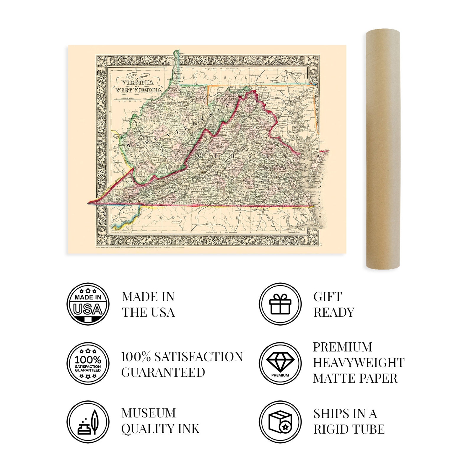 1863 Virginia and West Virginia Map Vintage Map of Virginia - Etsy