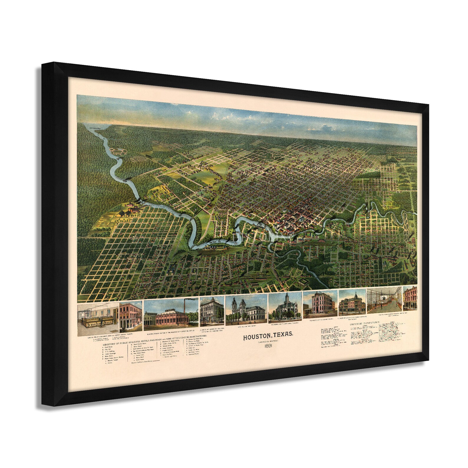 1891 Houston Map Framed Vintage Houston Poster History Map - Etsy