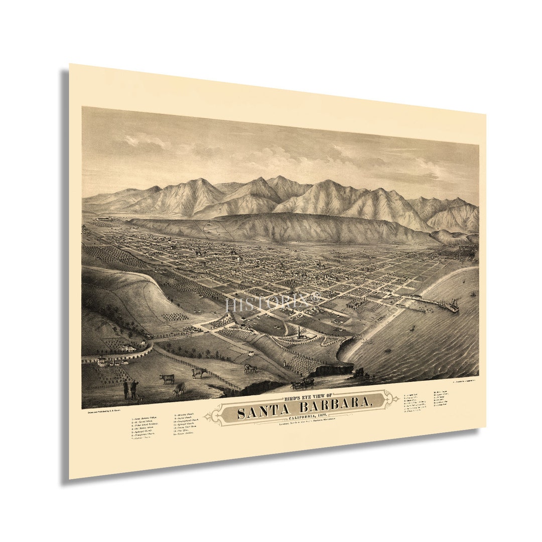 1877 Santa Barbara California Map Poster - Santa Barbara City Map of ...