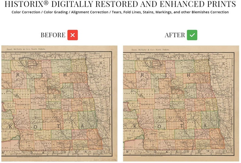 1892 North Dakota State Map - Vintage Map of North Dakota Wall Art ...
