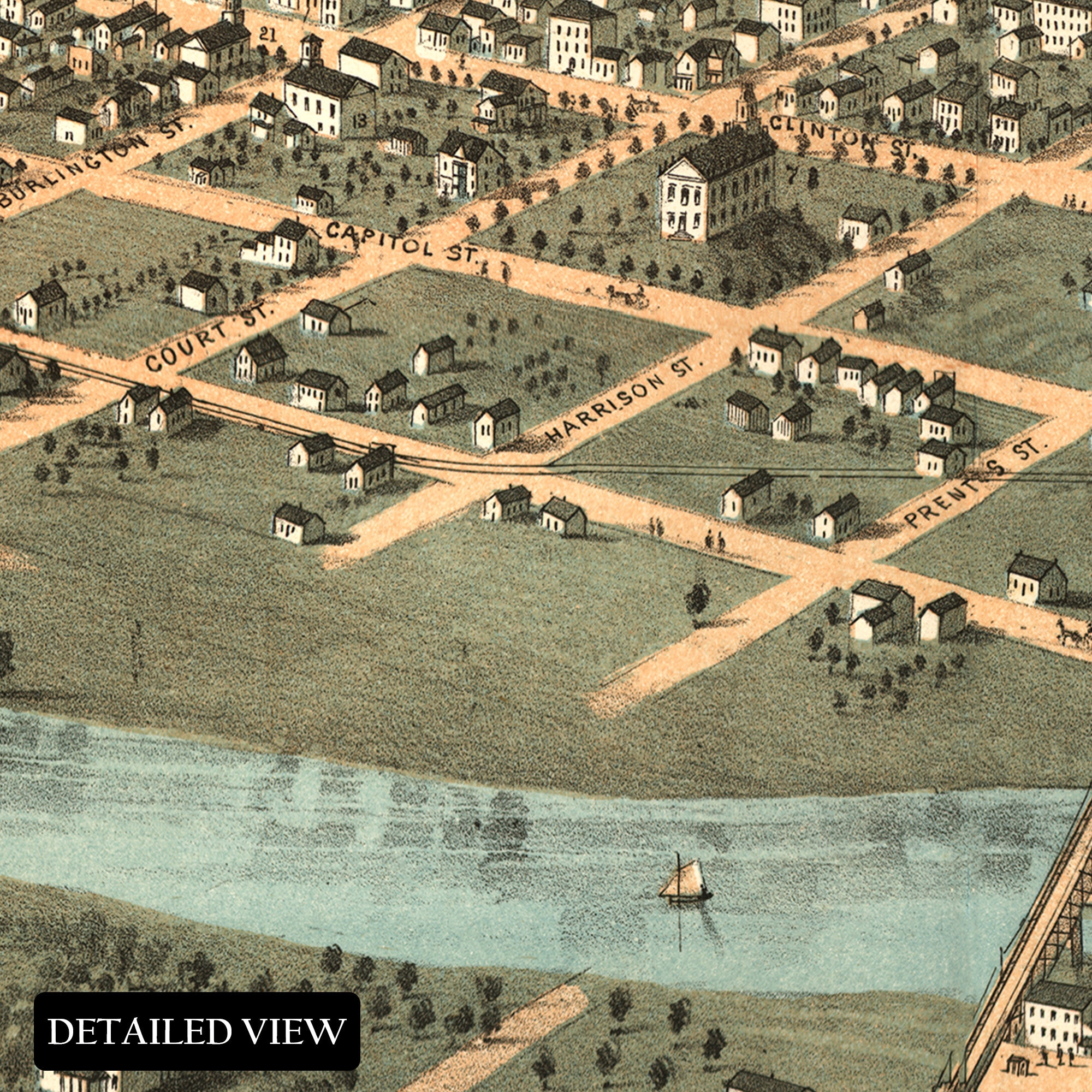 1868 Iowa City Map - Bird's Eye View History Map of Iowa Poster - Old ...