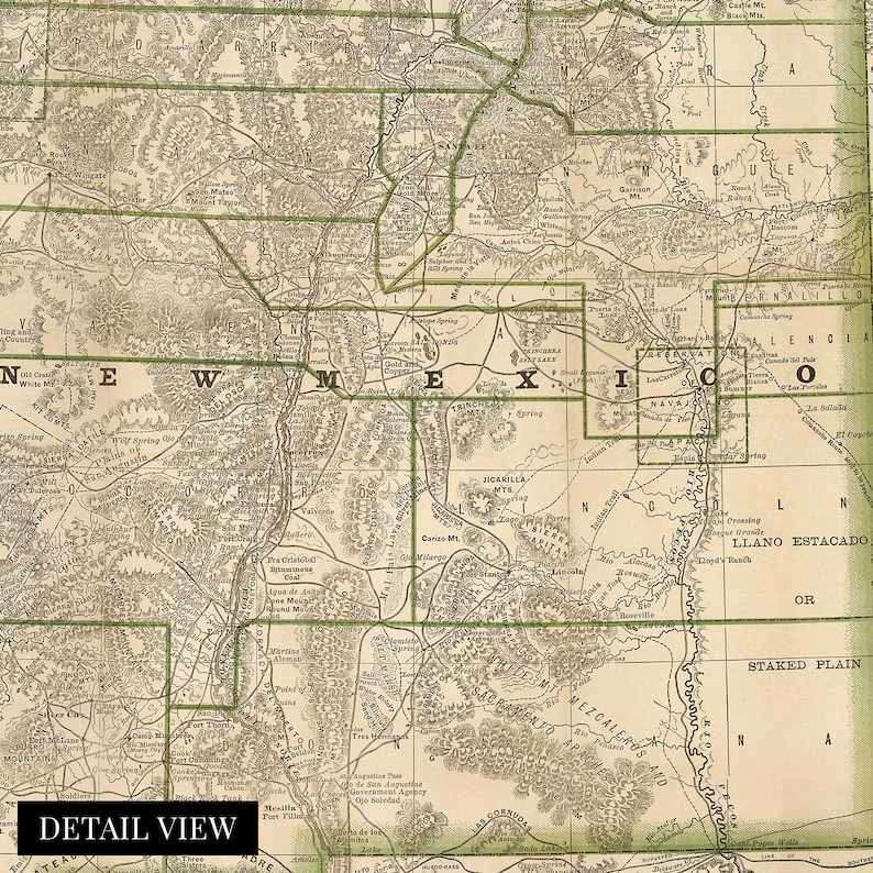 1879 New Mexico State Map Vintage New Mexico Map Old Wall Map of New ...