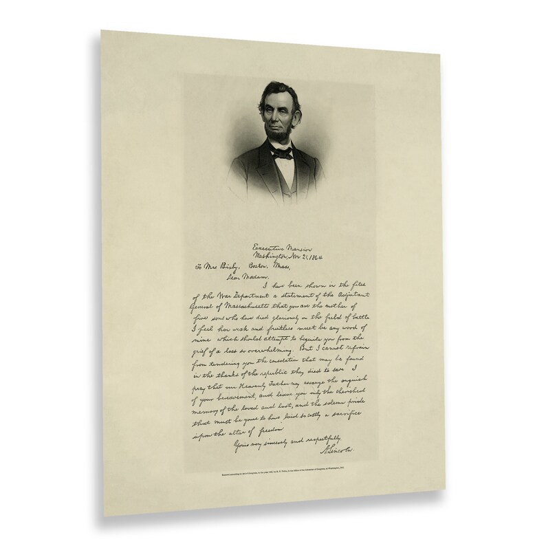 1892 Abraham Lincoln Photo Print Vintage Letter From President Abraham ...