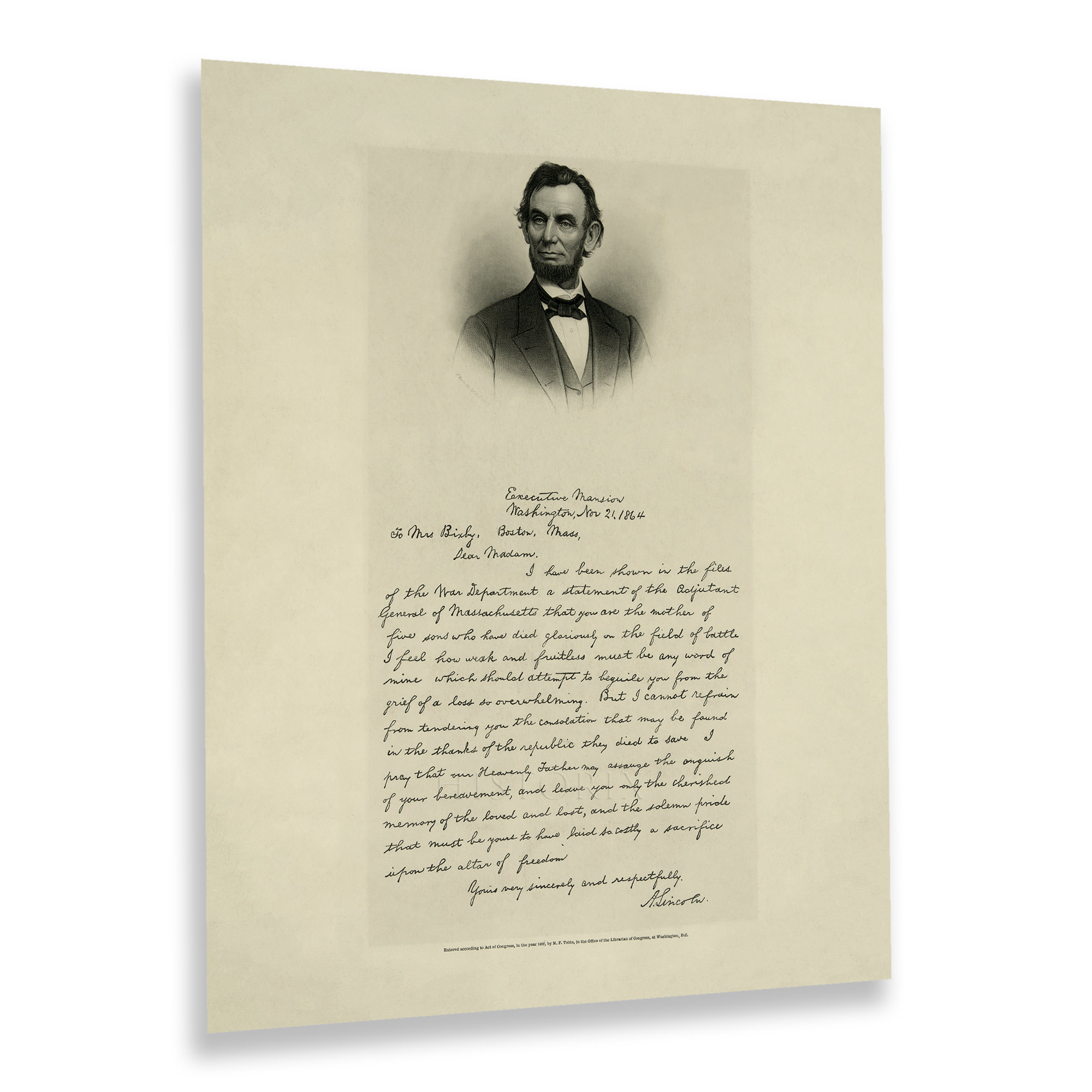 1892 Abraham Lincoln Photo Print Vintage Letter From President Abraham ...