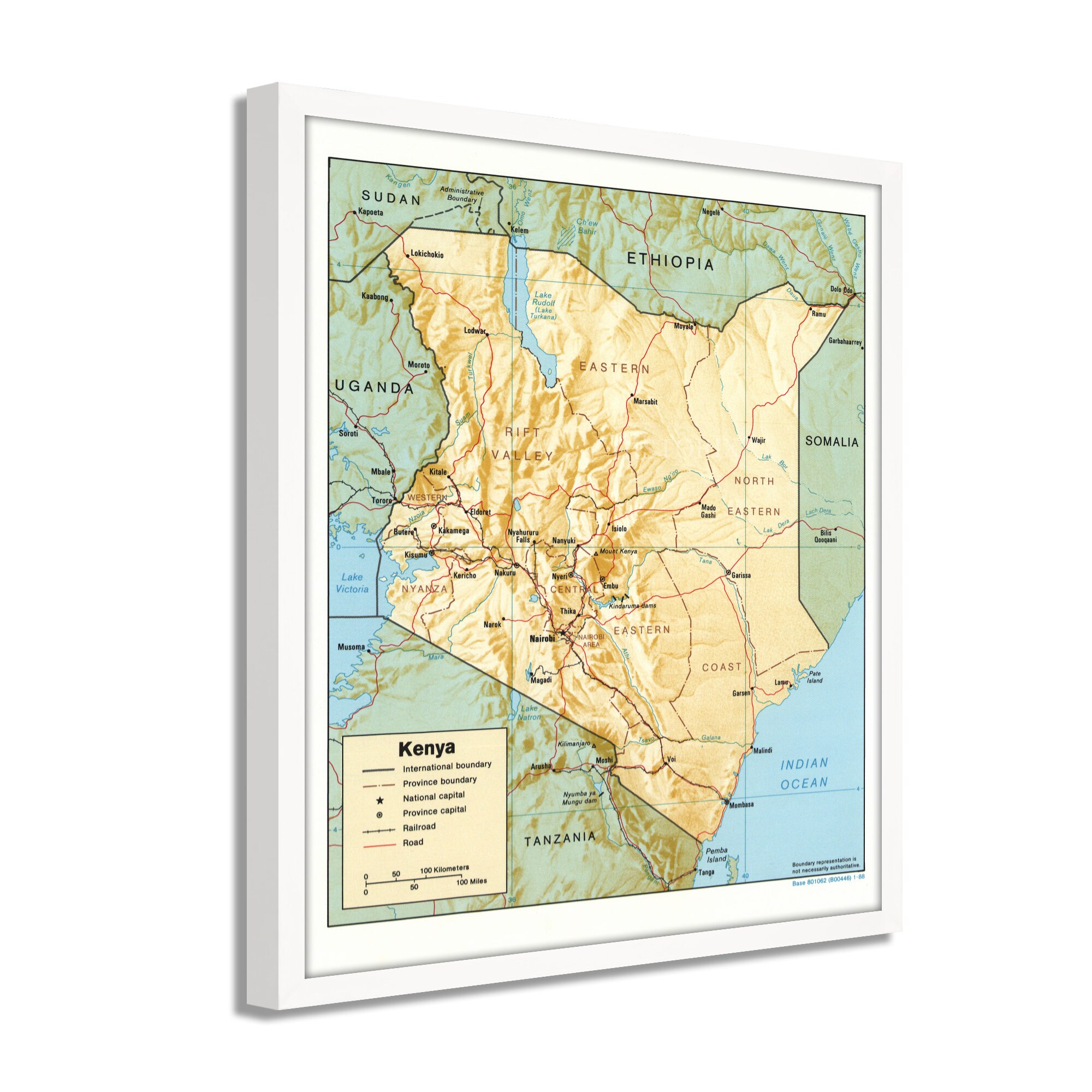 1988 Kenya Map Print Framed Vintage Kenya Wall Art Map Old Kenya Wall ...