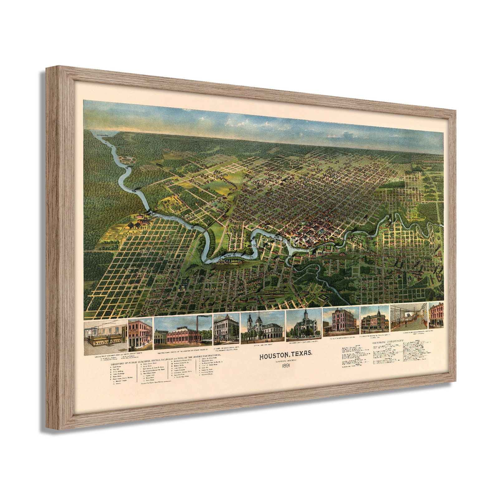 1891 Houston Map Framed Vintage Houston Poster History Map - Etsy