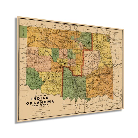 1892 Map of the Indian and Oklahoma Territories Vintage Map - Etsy