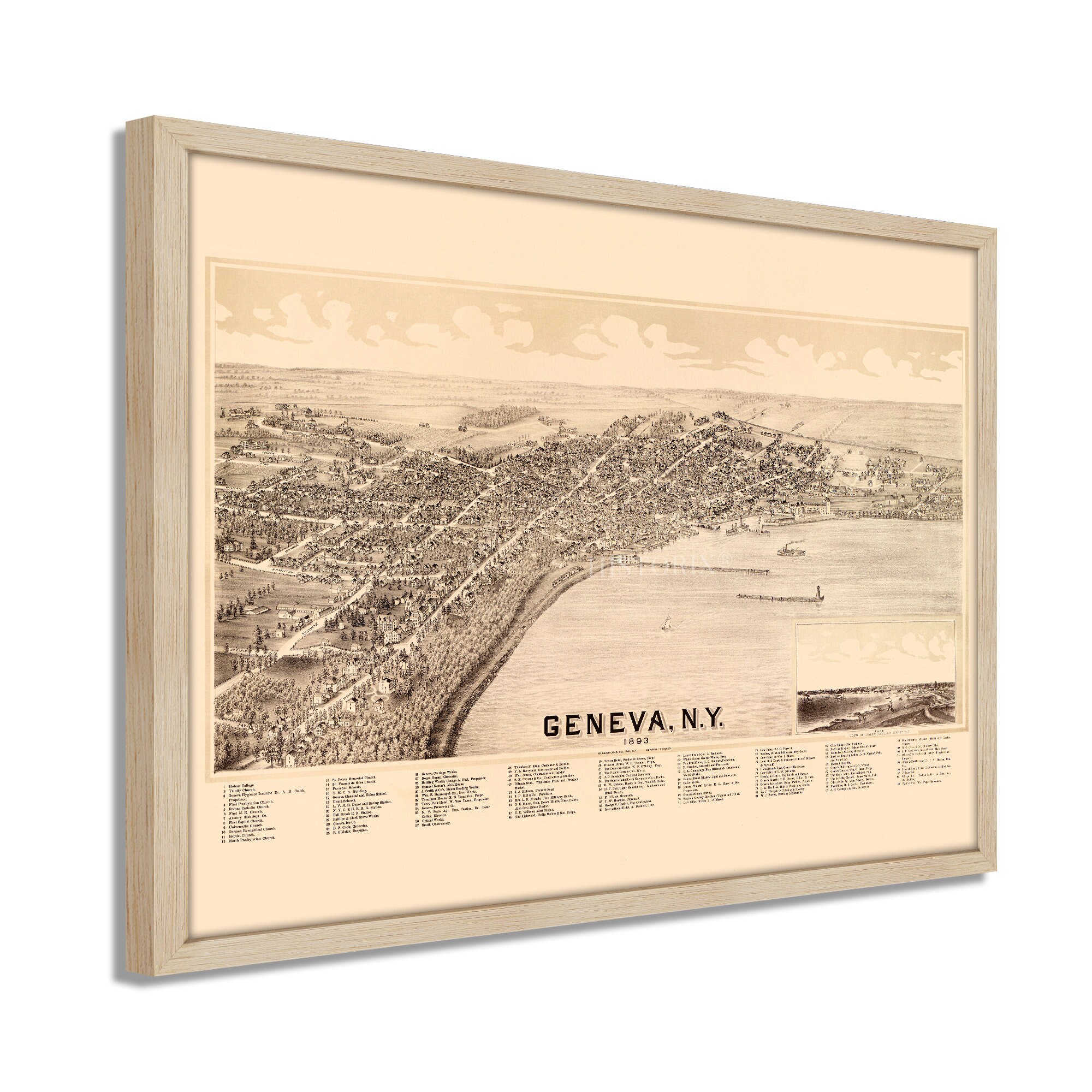 1893 Map of Geneva New York Framed Vintage New York Map Old City of ...