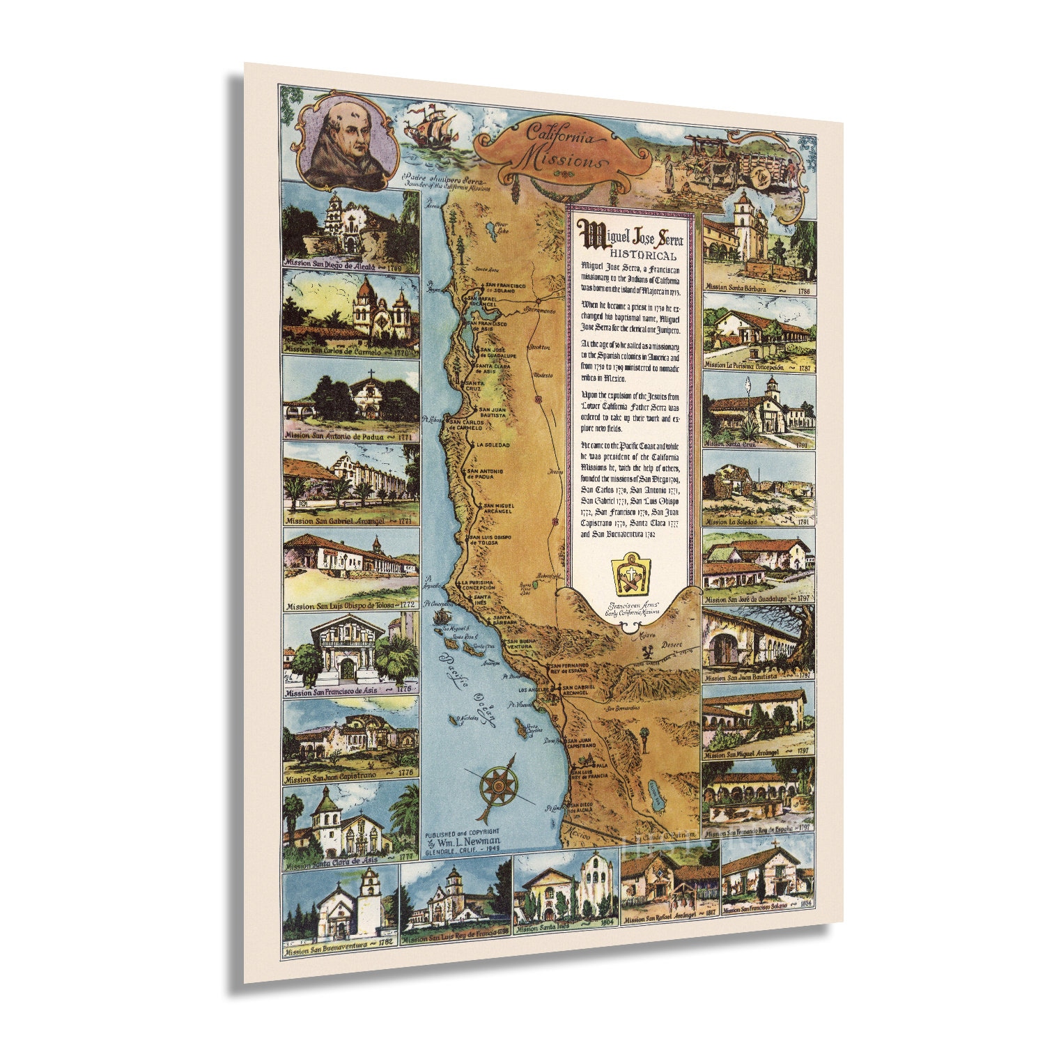 1949 California Missions Trail Map - California Missions Map ...