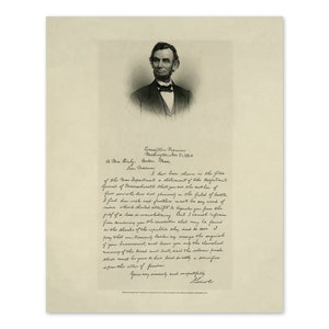 1892 Abraham Lincoln Photo Print Vintage Letter From President Abraham ...