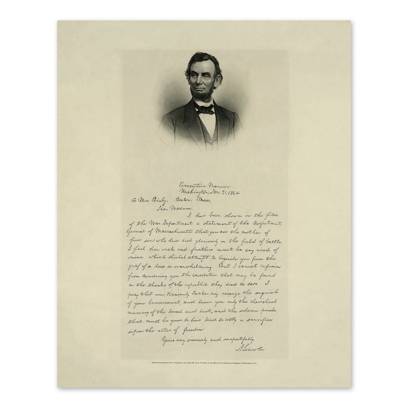 1892 Abraham Lincoln Photo Print - Vintage Letter From President ...