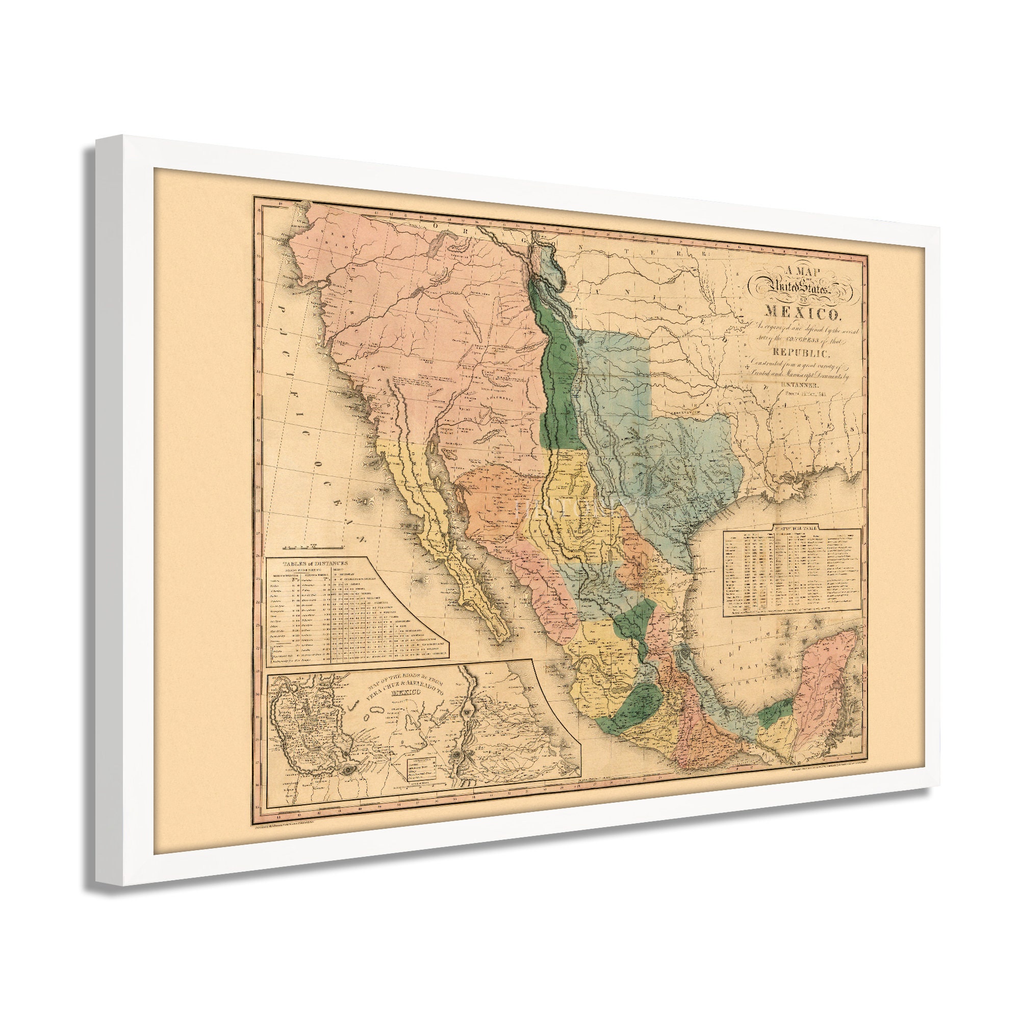 1846 Mexico Map - Framed Vintage Mexico Wall Map - History Map of ...