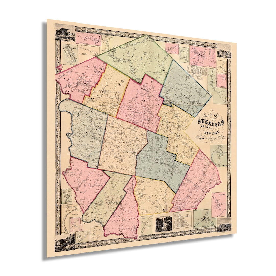 1856 Sullivan County New York Map Poster - Vintage Map of Sullivan ...