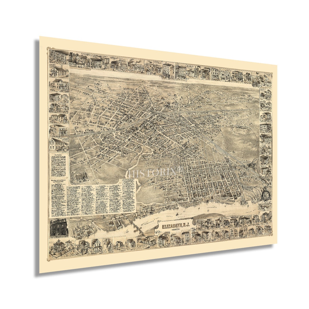 1898 Elizabeth New Jersey Map - Old Map of Elizabeth NJ Map Poster ...