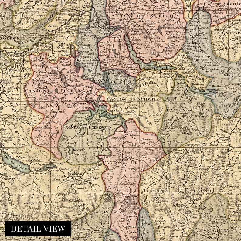1794 Switzerland Map Poster - Map of Switzerland Wall Art - Old ...