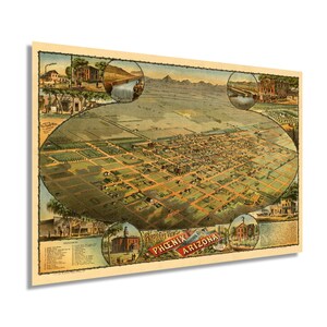 1885 Phoenix Arizona Map Vintage Map of Phoenix Arizona Wall Art ...